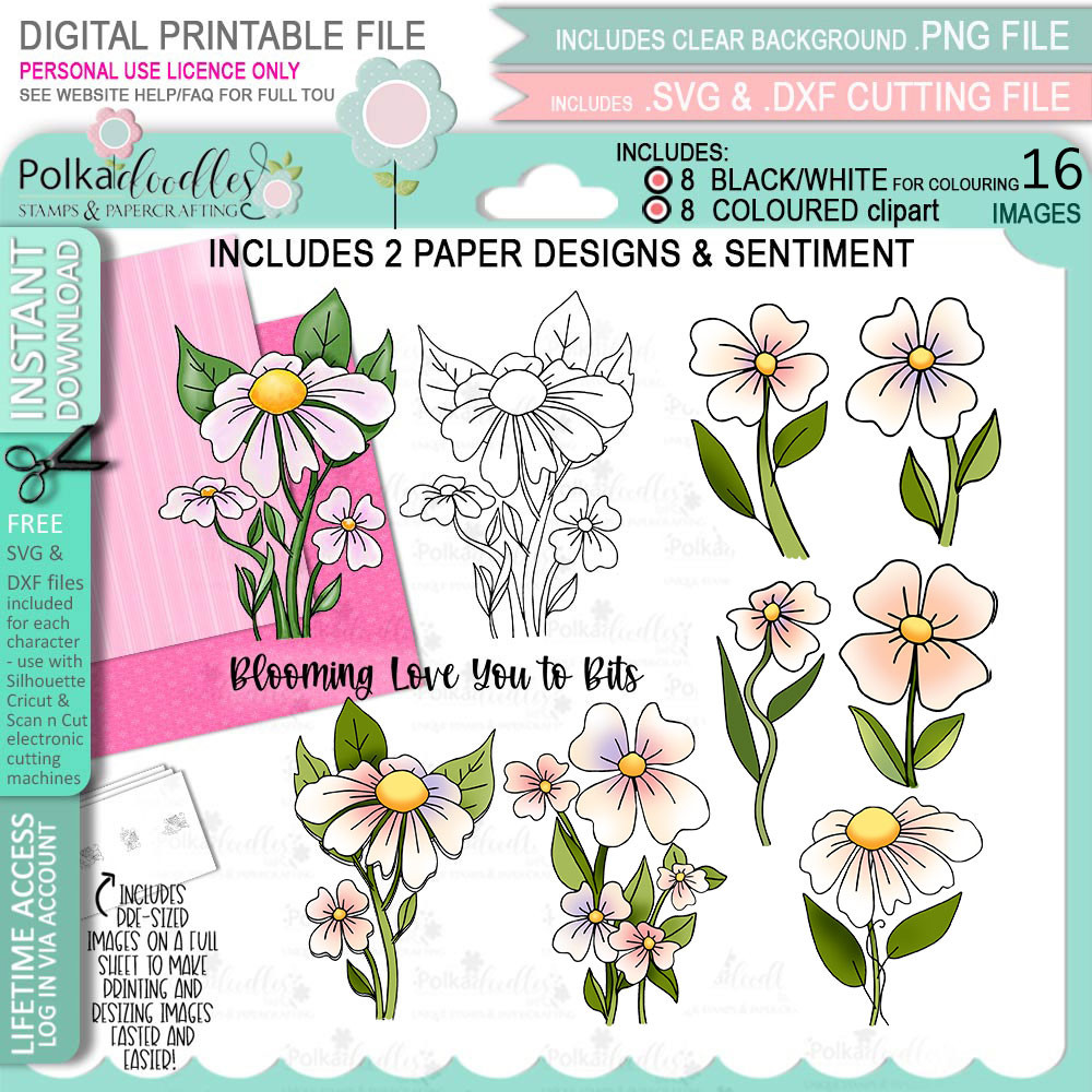 Blooms 1 Flower bundle - digital stamp, digistamp for cards, cardmaking ...