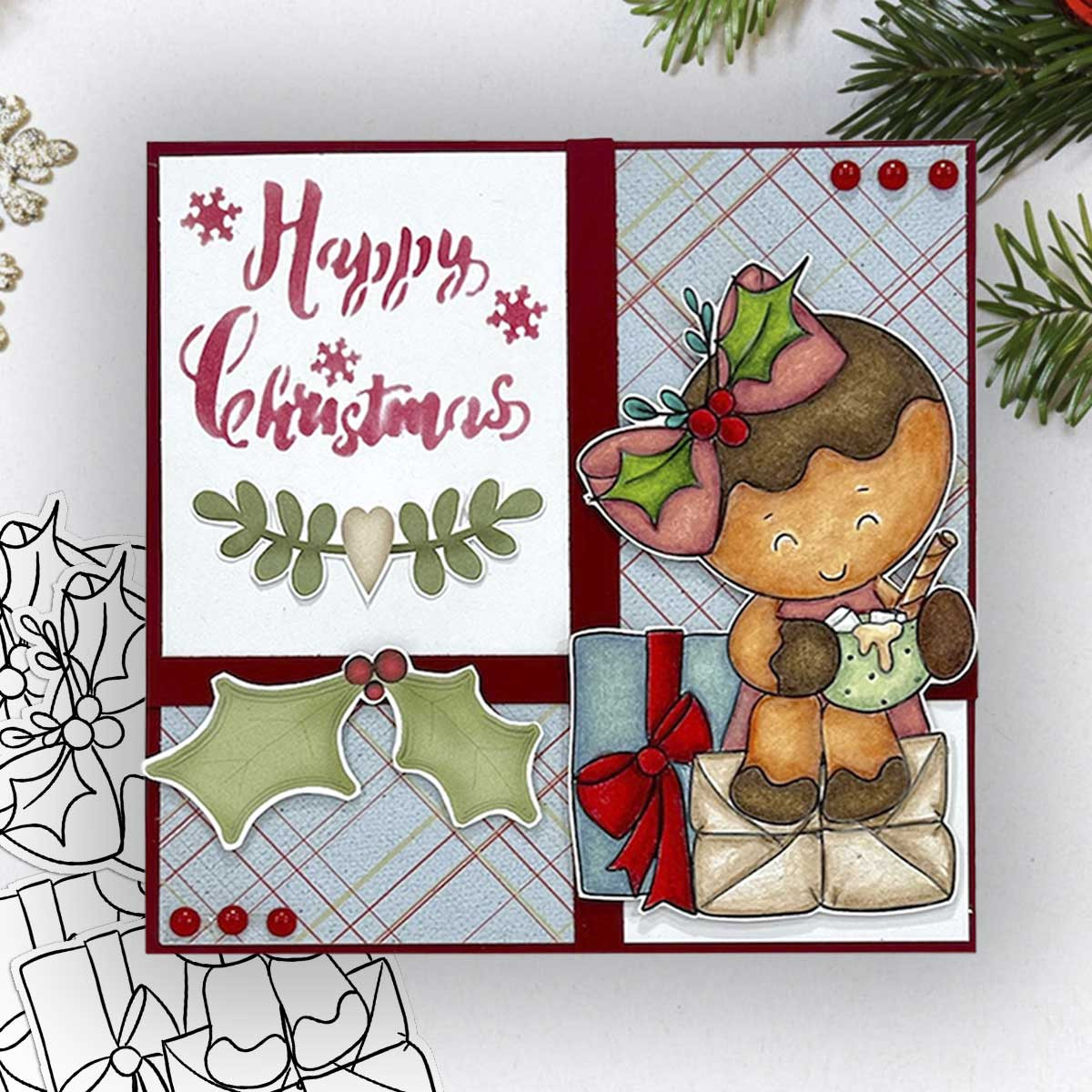 Gift Wrapping - Gingerbread Holly digital stamp - printable clipart for ...