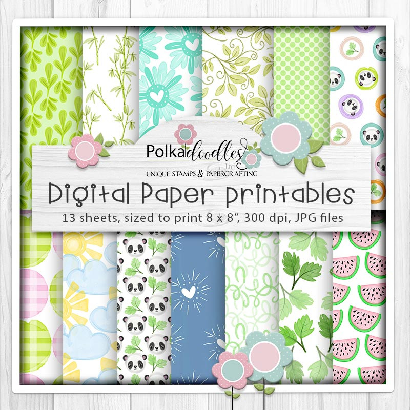 Noodle Panda - Set 3 printable digital paper patterns for card making ...