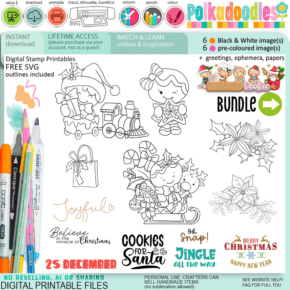 Card making Printables - Christmas holiday printables - Gingerbread ...