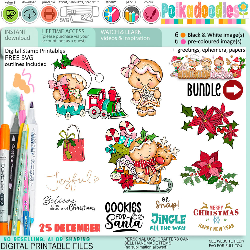 Card making Printables - Christmas holiday printables - Gingerbread ...