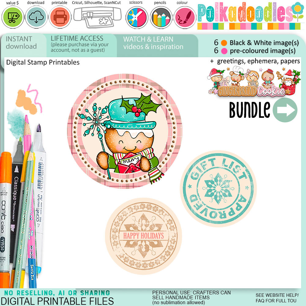 Christmas Gingerbread Cookie digistamp clipart digital stamps ...