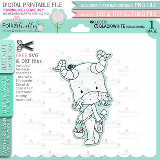 Cute Little Devil Boo Halloween - printable digital stamp download with ...