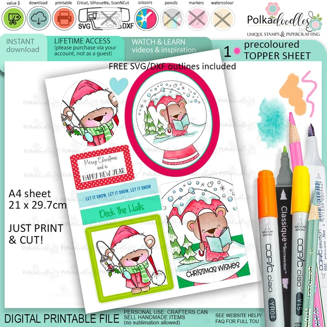 Topper sheet 3 Christmas printable colour clipart craft card making ...