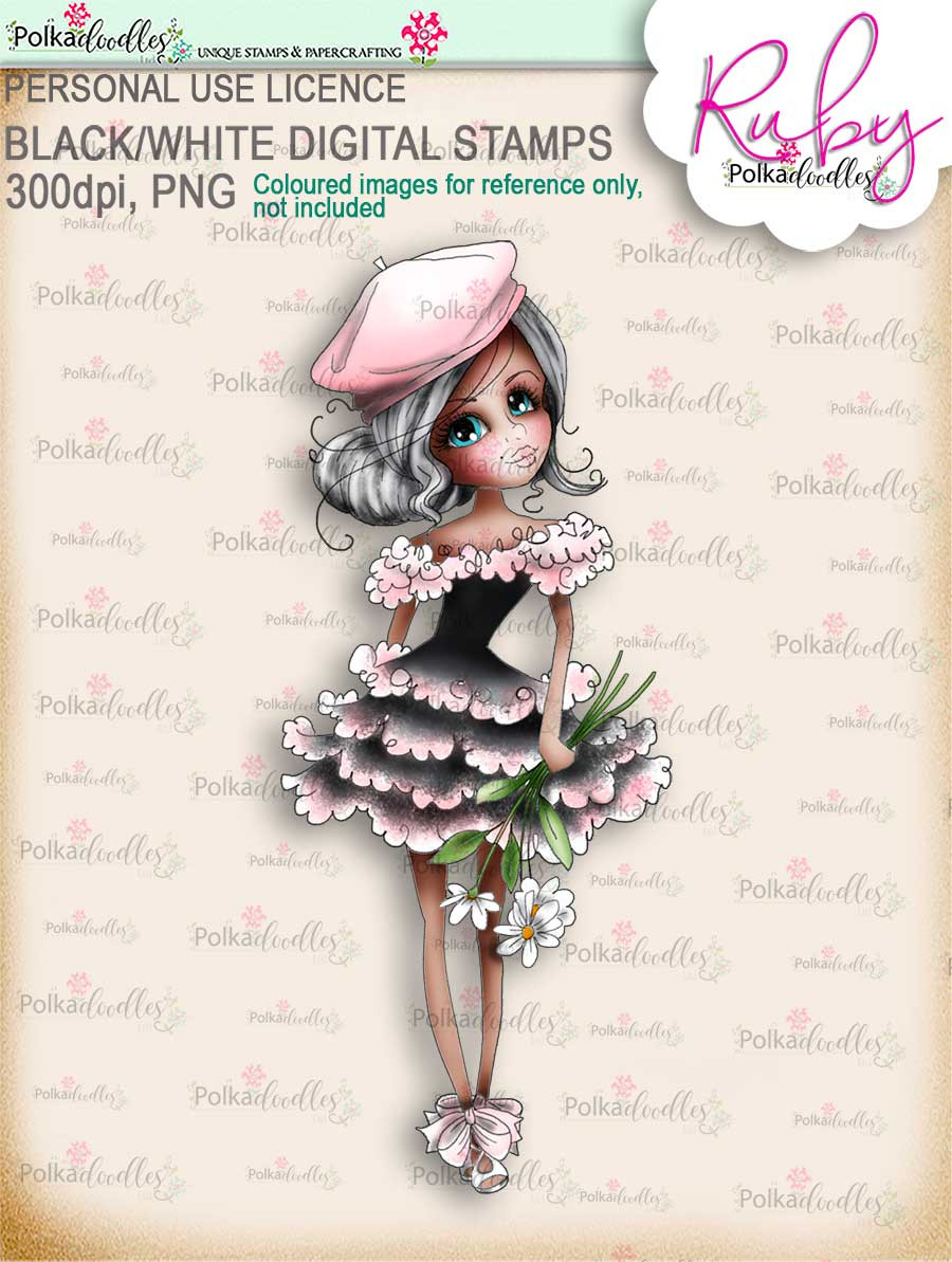 Ruby Oo-la-la - precoloured digi stamp download - Polkadoodles card ...