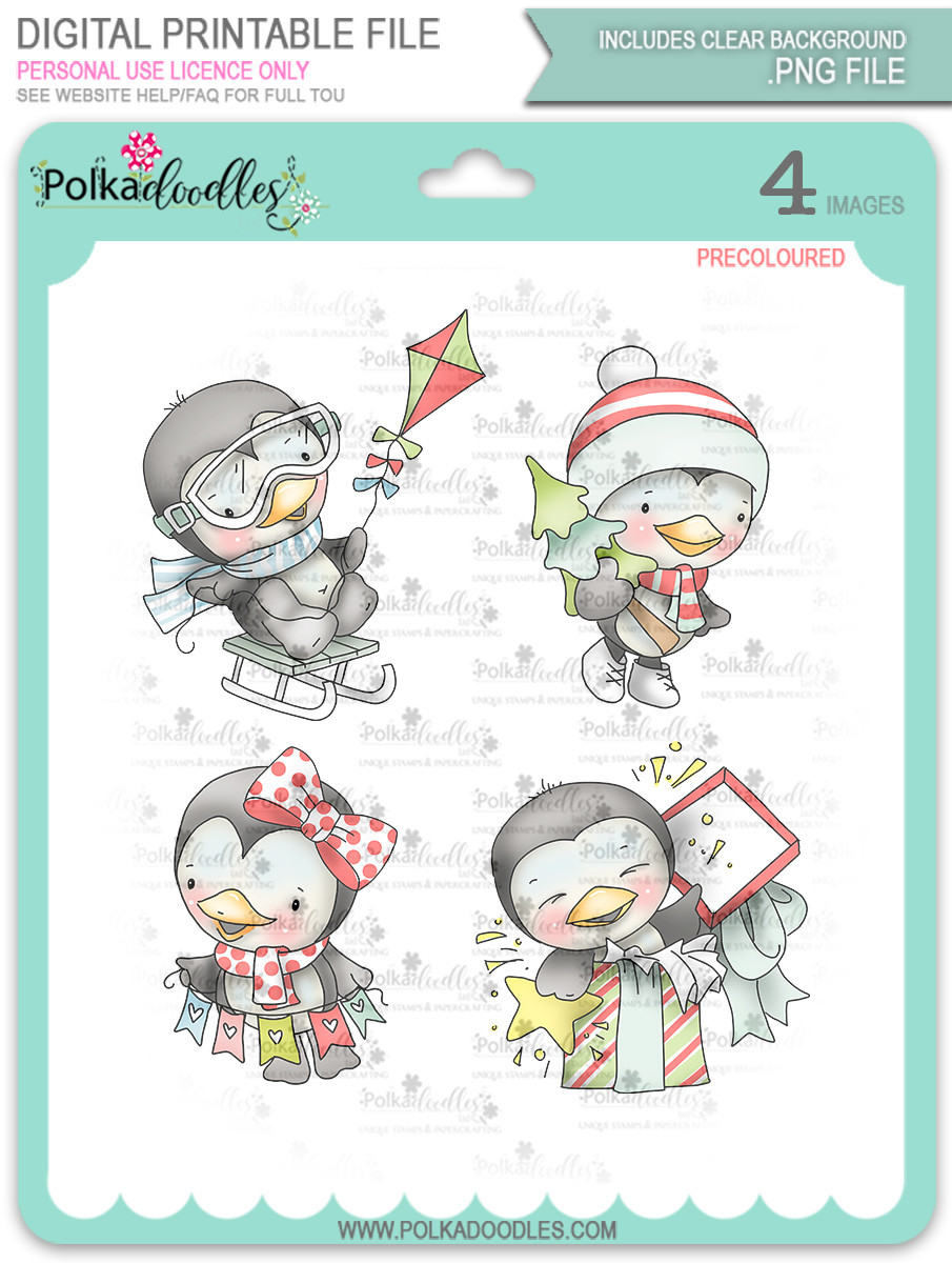 Waddy Penguin with Christmas Tree digi stamp - Polkadoodles card making ...