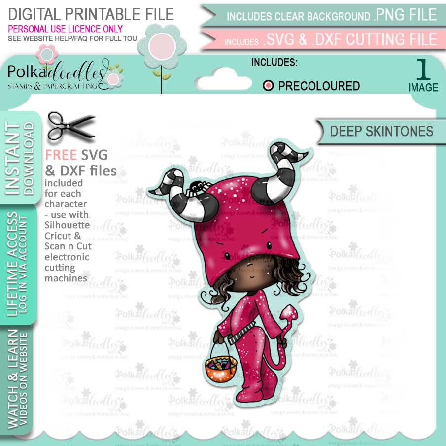 Cute Little Devil Boo Halloween - printable digital stamp download with ...