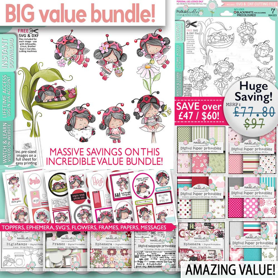 Adorable Ladybird digital stamp printable downloads for card making and ...
