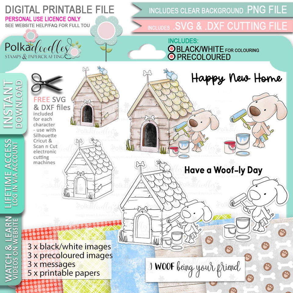 Bob the Dog in a Boat - cute printable craft digital stamp download ...