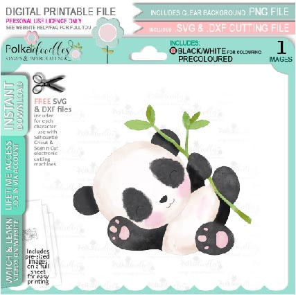 Relax with Bamboo - Noodle Panda bear PRECOLOURED Cute printable digi ...