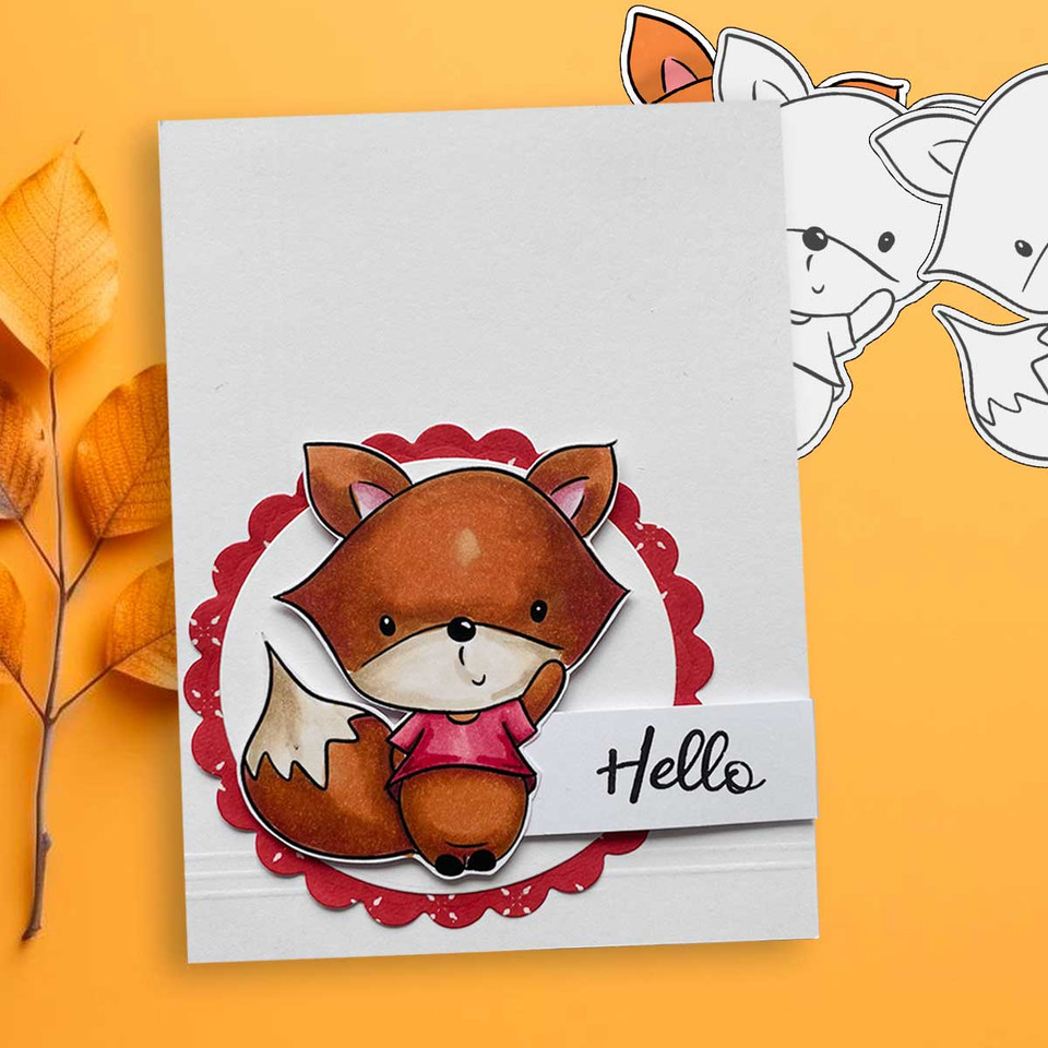 Hello cute Autumn Fall Fox - printable stamp craft card making digital ...