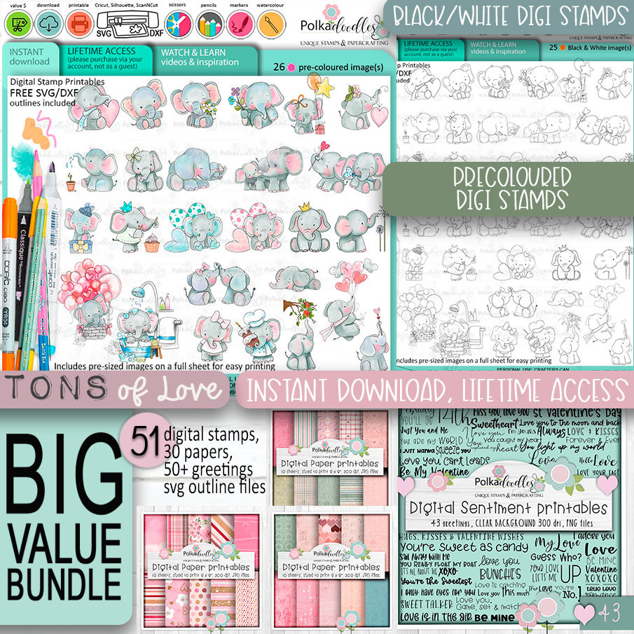 Flying Balloons elephant colour clipart printable digital stamp for ...