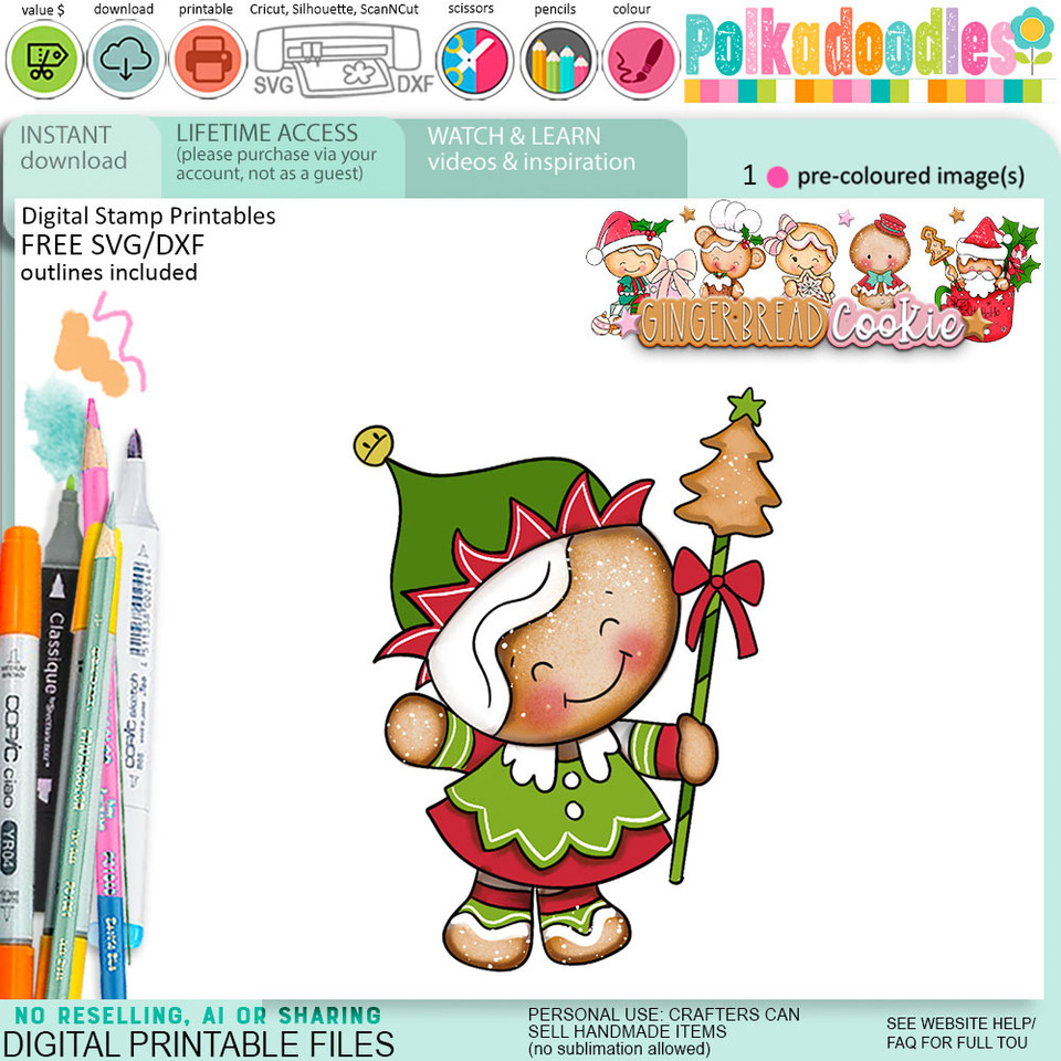 Christmas Gingerbread Cookie digistamp clipart digital stamps ...