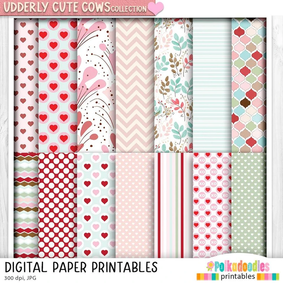 Printable ephemera - Udderly Cute love digital papers for Card Making ...
