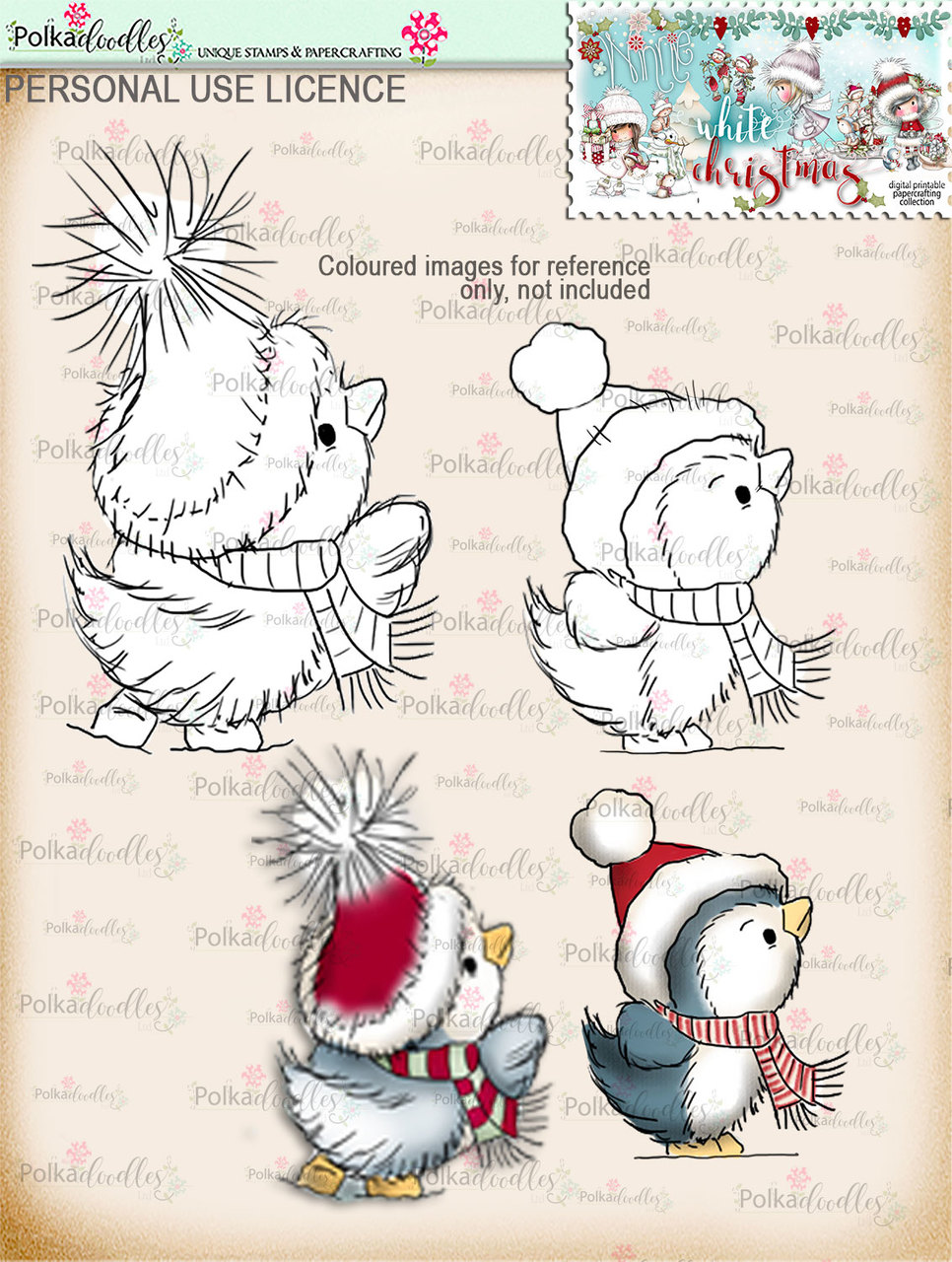 Cute Penguins digi stamp with Cat, Dog and Robin