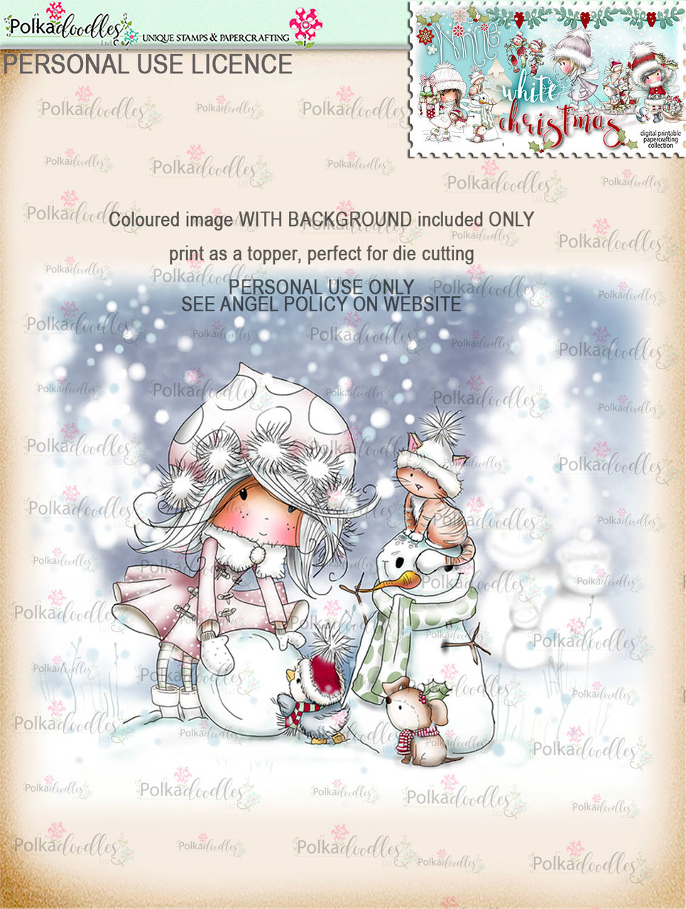 Snowballs and Snowmen Friends colour digi stamp topper
