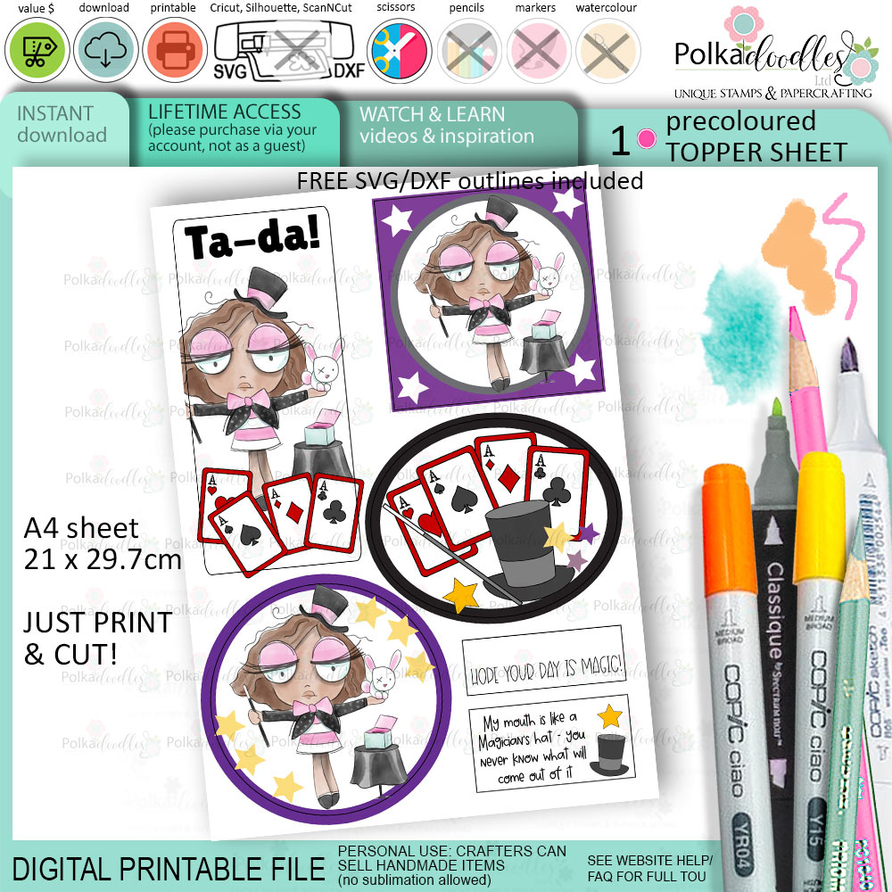 Topper sheet 2 - Magician Wanda digital printables for card making ...