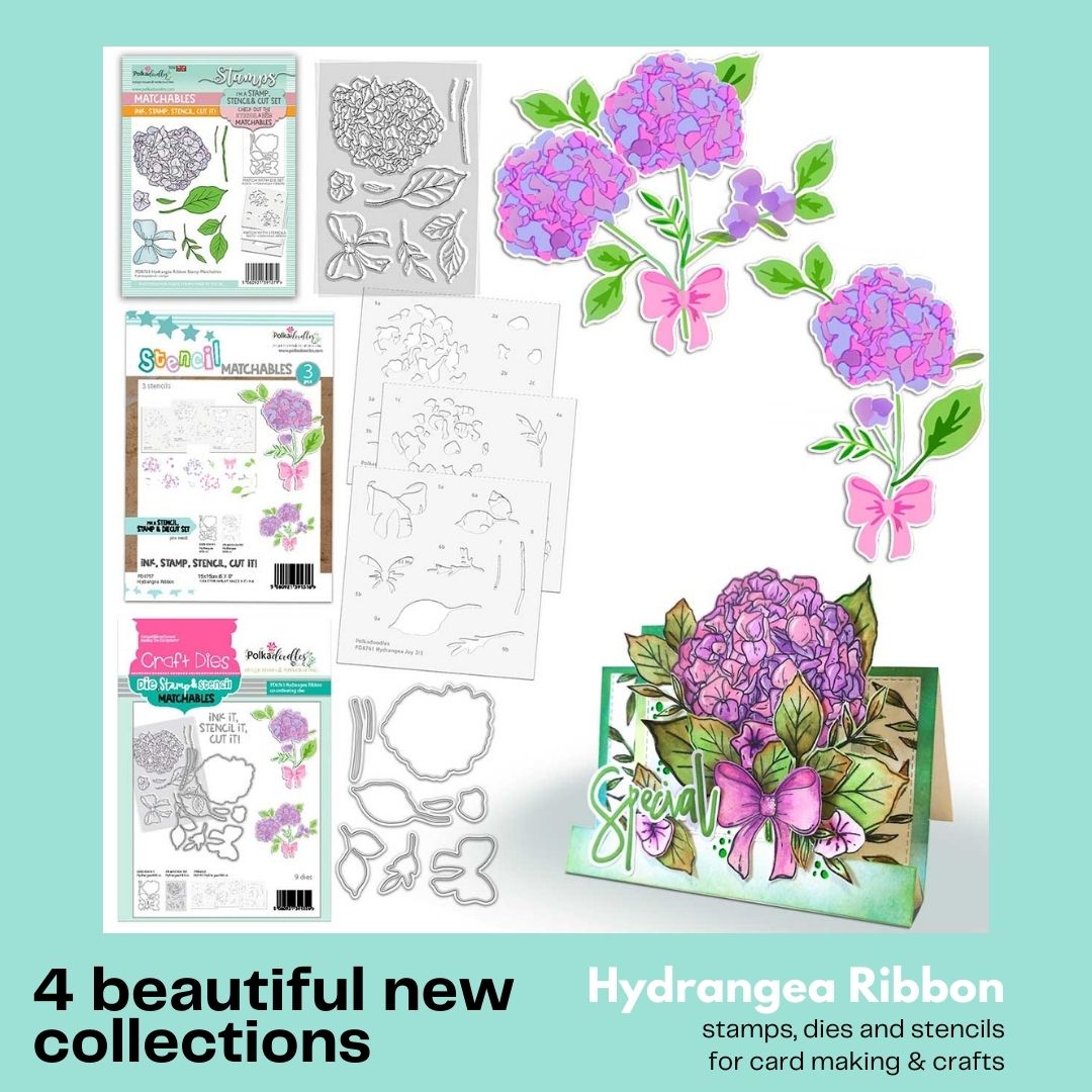 Hydrangea Ribbon clear stamps, outline cutting dies and layering ...