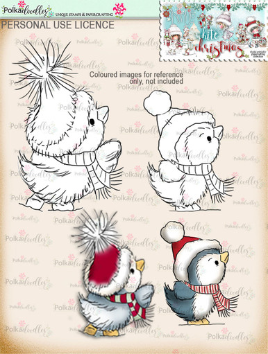 Cute Penguins digi stamp with Cat, Dog and Robin