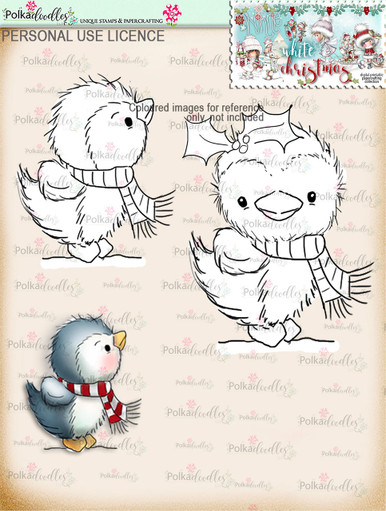 Cute Penguins digi stamp with Cat, Dog and Robin