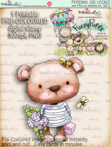 Bella Bear Bouquet - Fuzzypuffs COLOUR digi stamp printable download ...