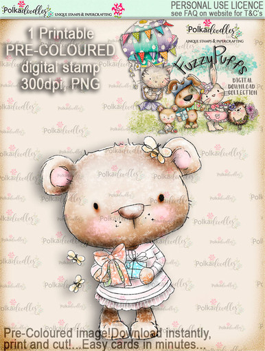 Bella Bear Gift - Fuzzypuffs COLOUR digi stamp printable download ...
