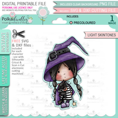 Witch Halloween printable craft card making digital stamp