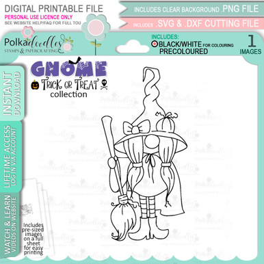 Cute Witch Halloween Gnome digital stamp - printable clipart for ...
