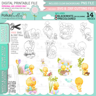 Spring into Easter cute printable craft digital stamp bundle ...