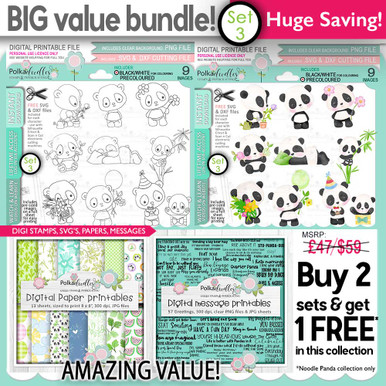 Set 3- Noodle Panda bear cute printable digi stamp clipart with SVG ...