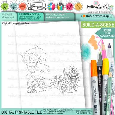 Dolphin ocean sea coloring printable card making craft