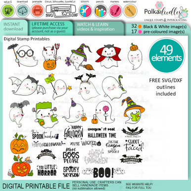 Ghastly Ghost Halloween printable digital stamp craft card making ...