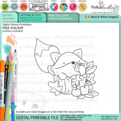 Apple barrel Autumn Fall Fox - printable stamp craft card making ...