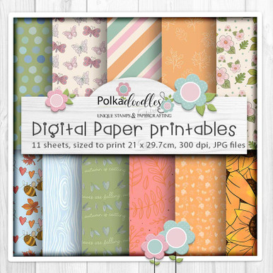 Autumn Fall paper patterns 2 - printable craft card making digital ...