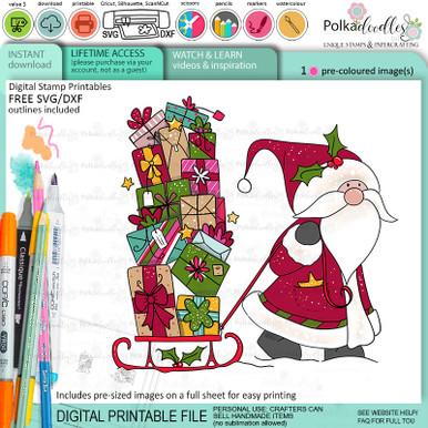 Santa Sleigh - Christmas cute colour clipart printable digital stamp ...