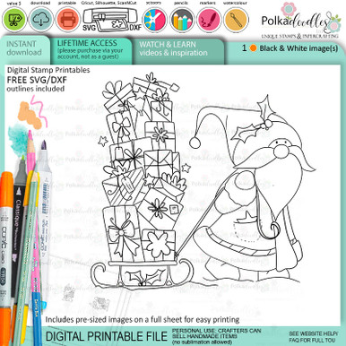 Santa Sleigh - Christmas cute printable digital stamp for card making ...