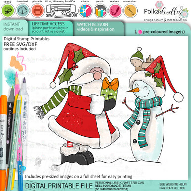 Santa Snowman gift - Christmas cute colour clipart printable digital ...