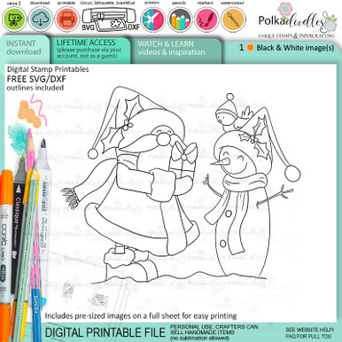 Santa Snowman gift - Christmas cute printable digital stamp for card ...