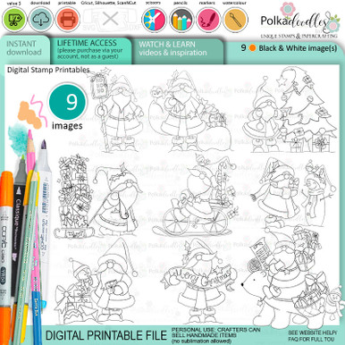 Santa Christmas printable stamp craft card making digital stamp ...