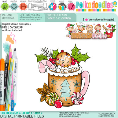 Hot Chocolate Cocoa Christmas Gingerbread Cookie digistamp clipart ...