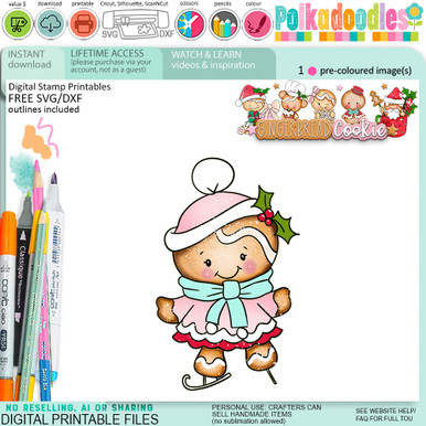 Ice skating Christmas Gingerbread Cookie digistamp clipart digital ...