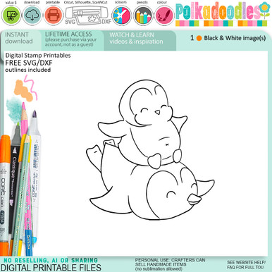 Snow day Theo Penguin - BLACK/WHITE printable digital stamp, card ...