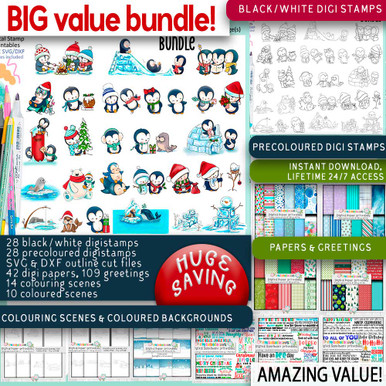 Theo Penguin Winter Snow Days BIG KAHUNA bundle - digital stamps ...