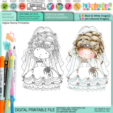 Bride Princess Wedding digital stamp printable - Work & Play 9 Love ...