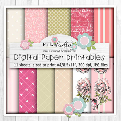 Love & kisses papers 2 romance heart valentines digital stamp printable ...