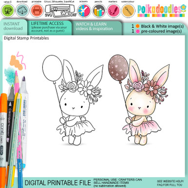 Party Balloon Bunny Rabbit digital stamp & clipart for card making ...