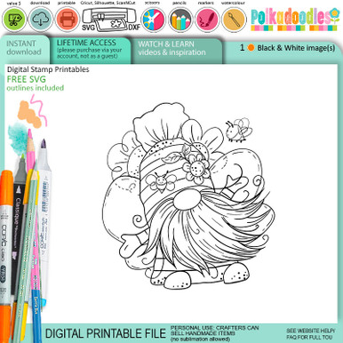 Lets Get Bee-zy. Bee Buzzy Gnome cute digital stamp – Printables for ...