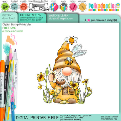 Whats the Buzz - Bee Buzzy Gnome cute precoloured clipart – Printables ...