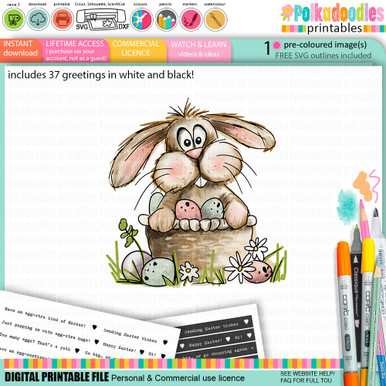 Bunny Surprise Easter Basket - colour printable clipart for Card Making ...