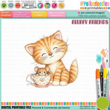 Peaches Cat & Nibbles Mouse 1- colour Clipart SVG printable craft ...